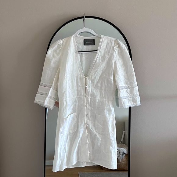 Reformation | Dresses | Reformation Lace Detailed Linen Dress In White ...